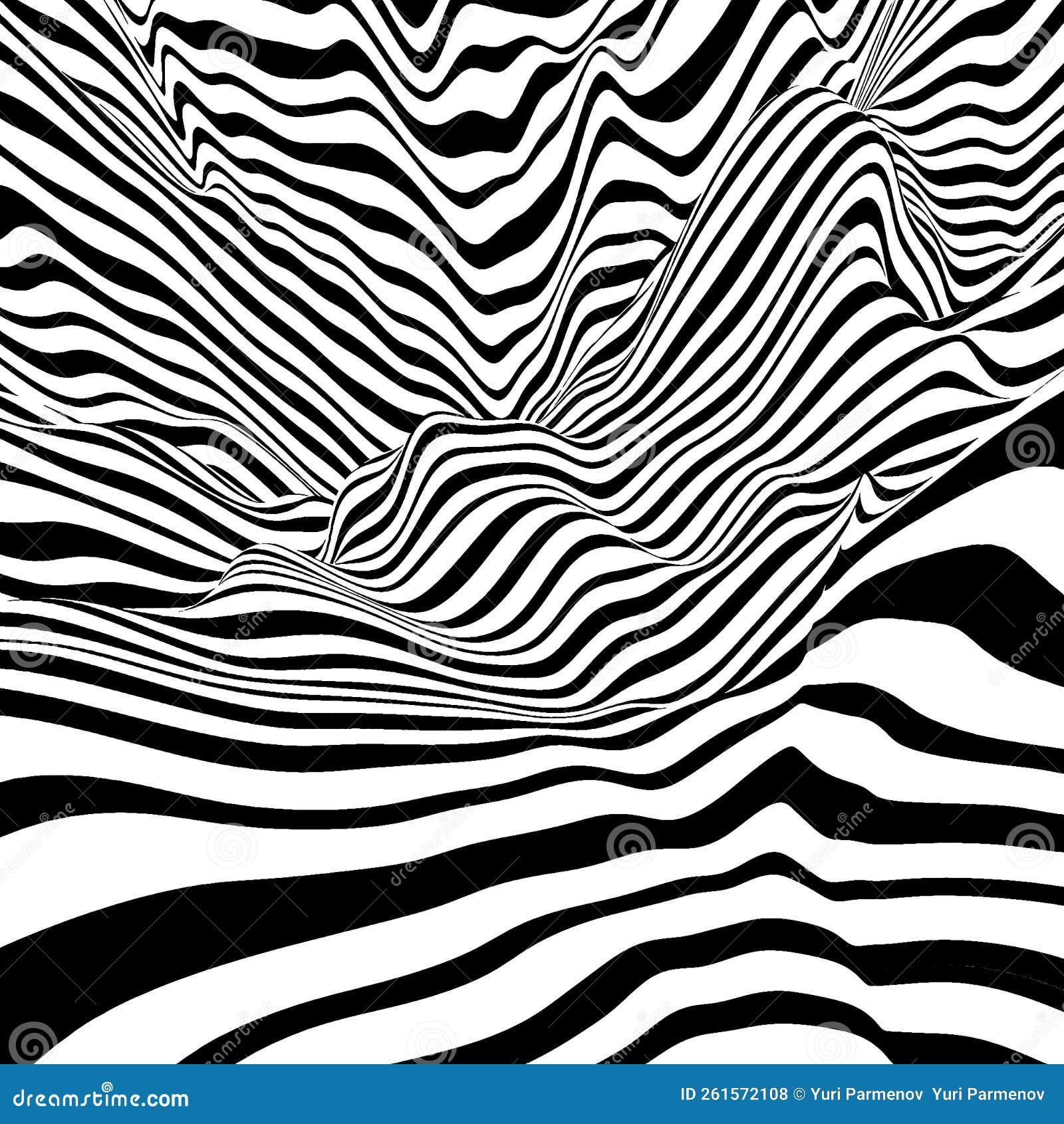 Abstract Wave of White and Black Curved Lines. Hallucination Distorted ...