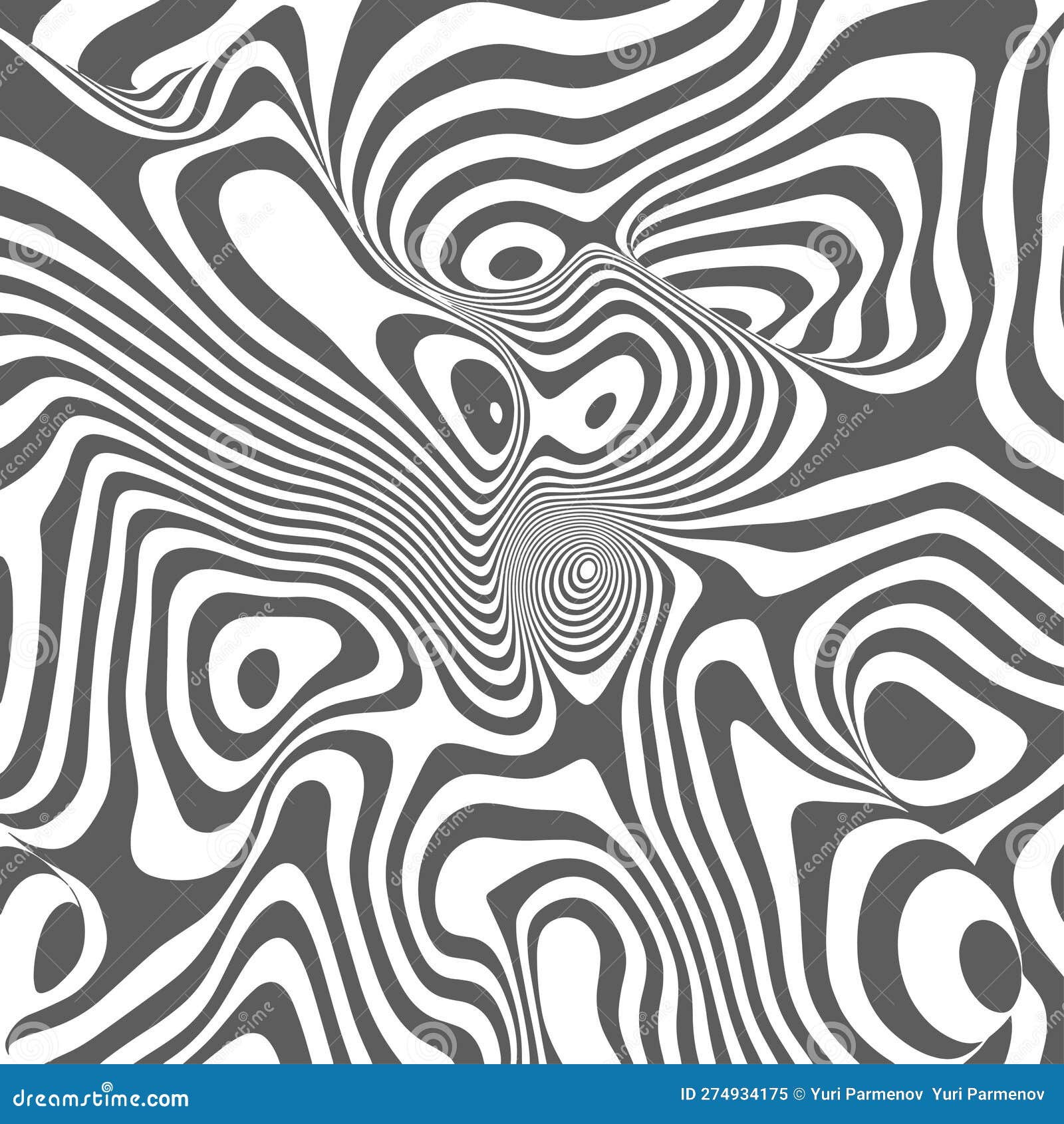 Abstract Wave of White and Black Curved Lines. Hallucination Distorted ...