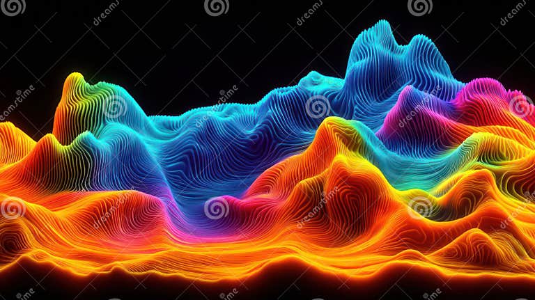 Abstract Waveforms in Vibrant Colors Representing Sound or Data ...