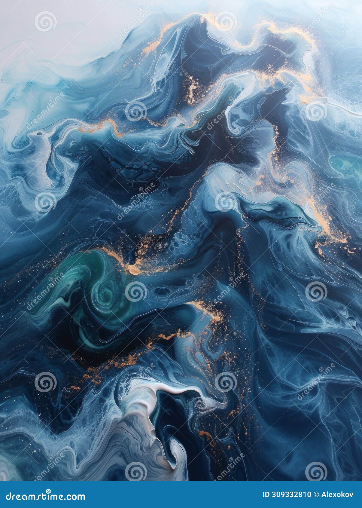 Abstract Waves of Blue and Green Fluid Art Generative AI Stock ...
