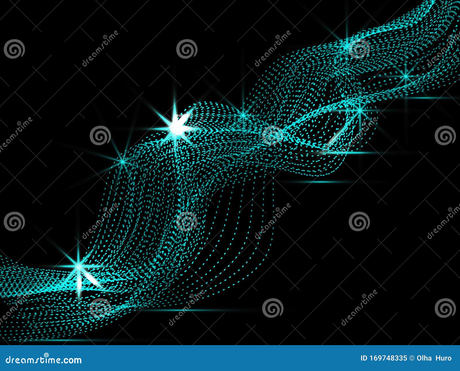 Abstract Waves of Blue Luminous Particles on a Dark Background Stock ...