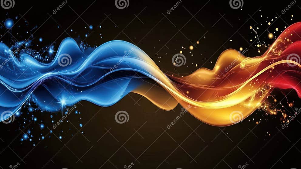 Abstract Waves of Blue and Orange Flow Against a Dark Background ...