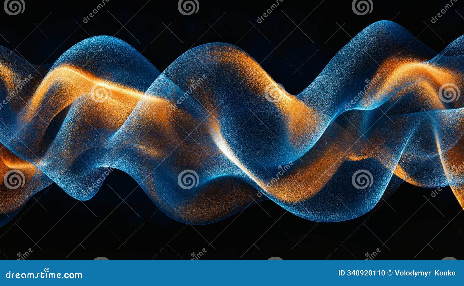 Abstract Waves with Blue and Orange Light Effect, Digital Art. Modern ...