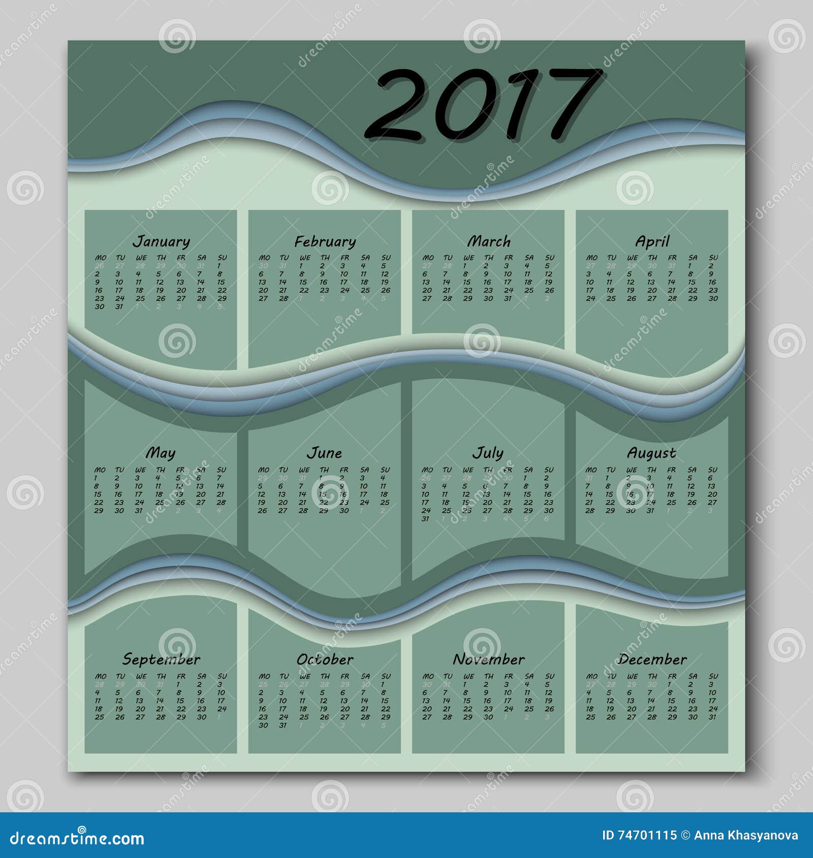 Abstract Waves Calendar 2017 Year Stock Illustration - Illustration of ...