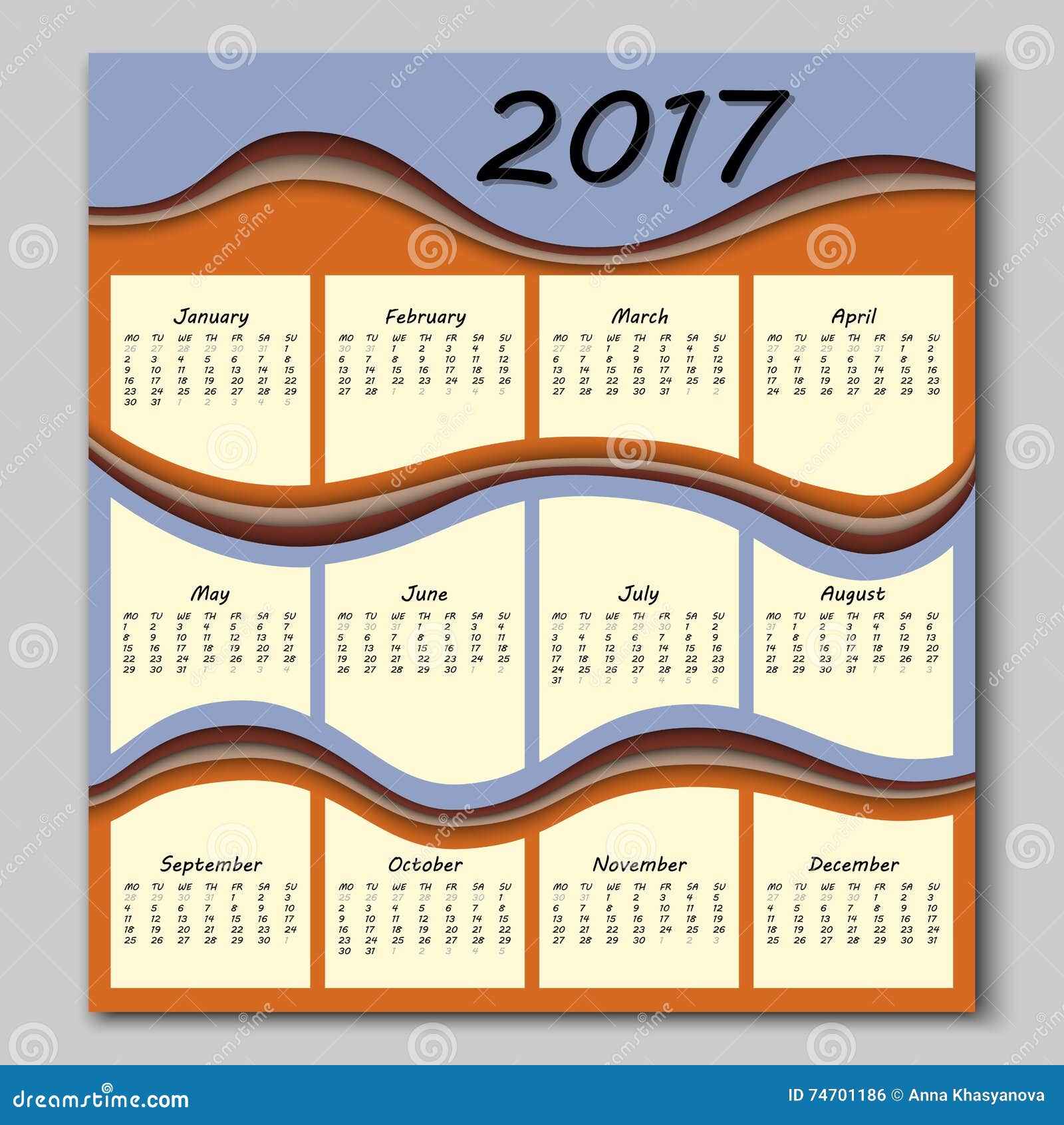 Abstract Waves Calendar 2017 Year Stock Illustration - Illustration of ...
