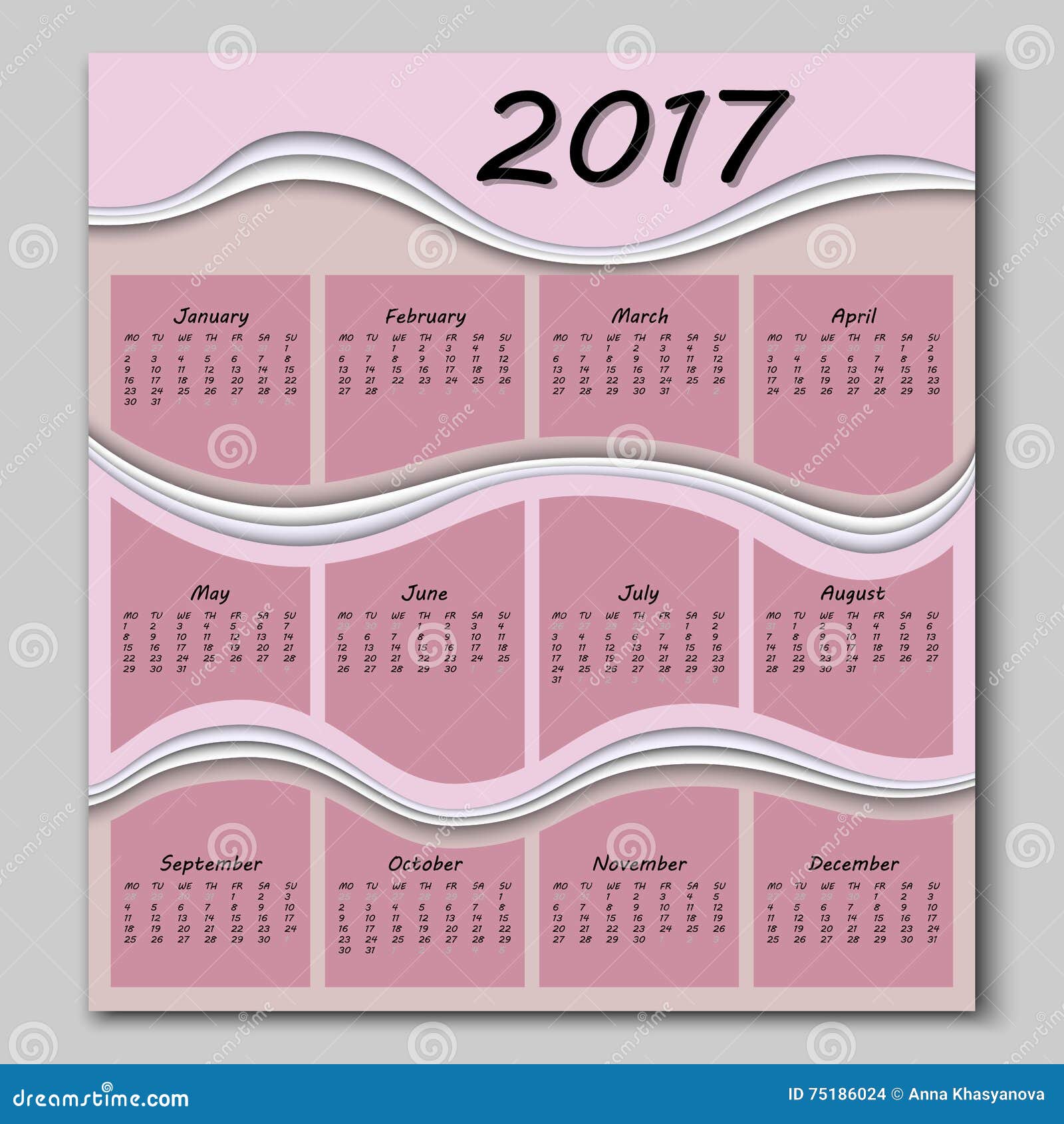 Abstract Waves Calendar 2017 Year Stock Illustration - Illustration of ...