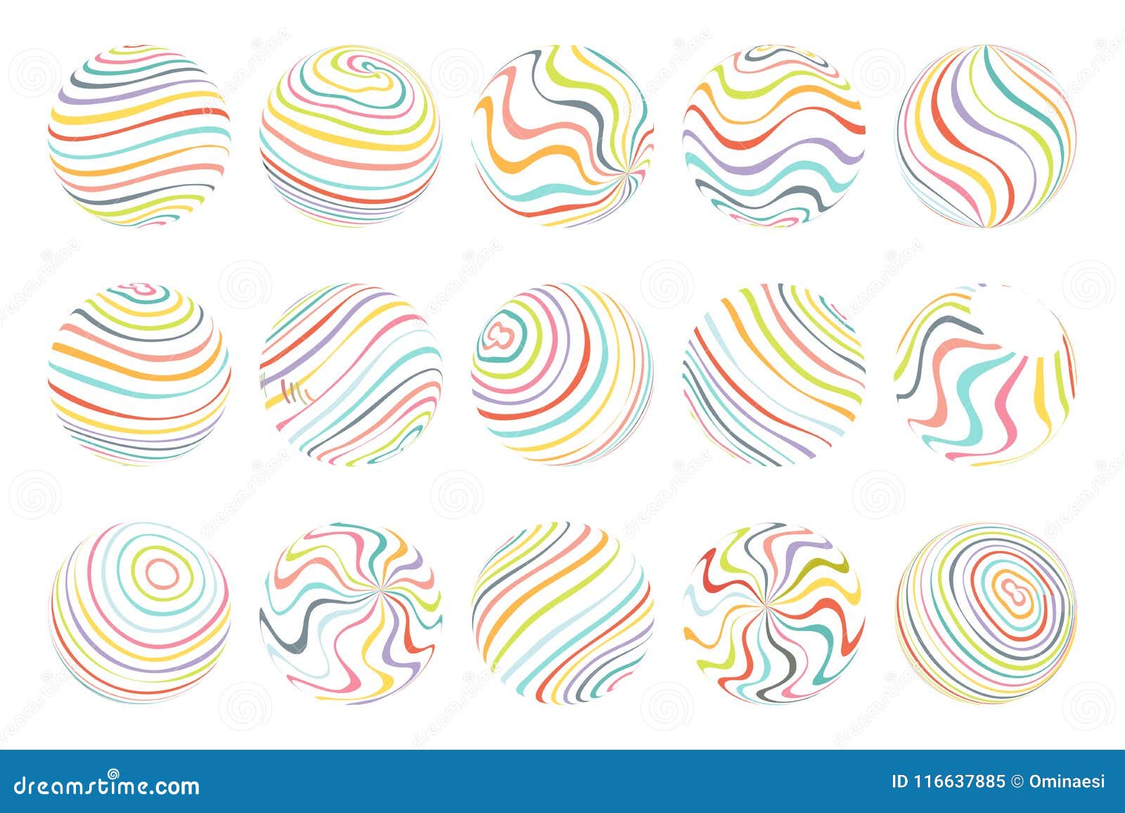 Set Of Spheres With Waves In Different Color Variants With Shadow In 3d ...