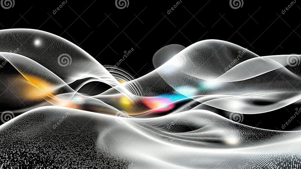 Abstract Waves of Light and Color on a Black Background, Creating a ...
