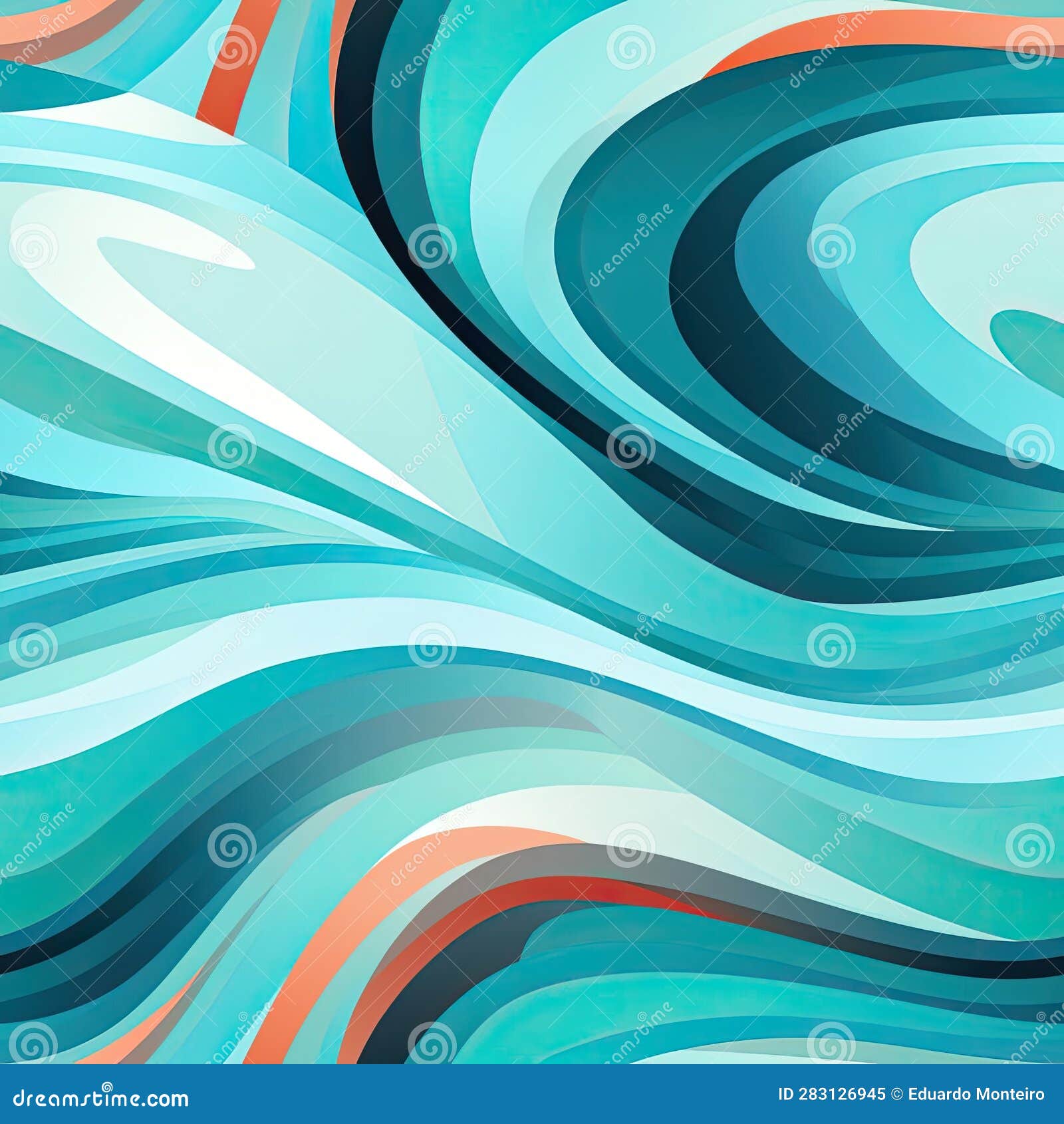 Abstract Waves and Ocean Inspired Pattern in Blue and Orange Colors ...
