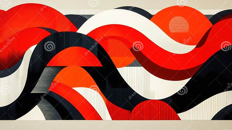 Abstract Waves in Red, Black, and White Create a Dynamic Visual Rhythm ...