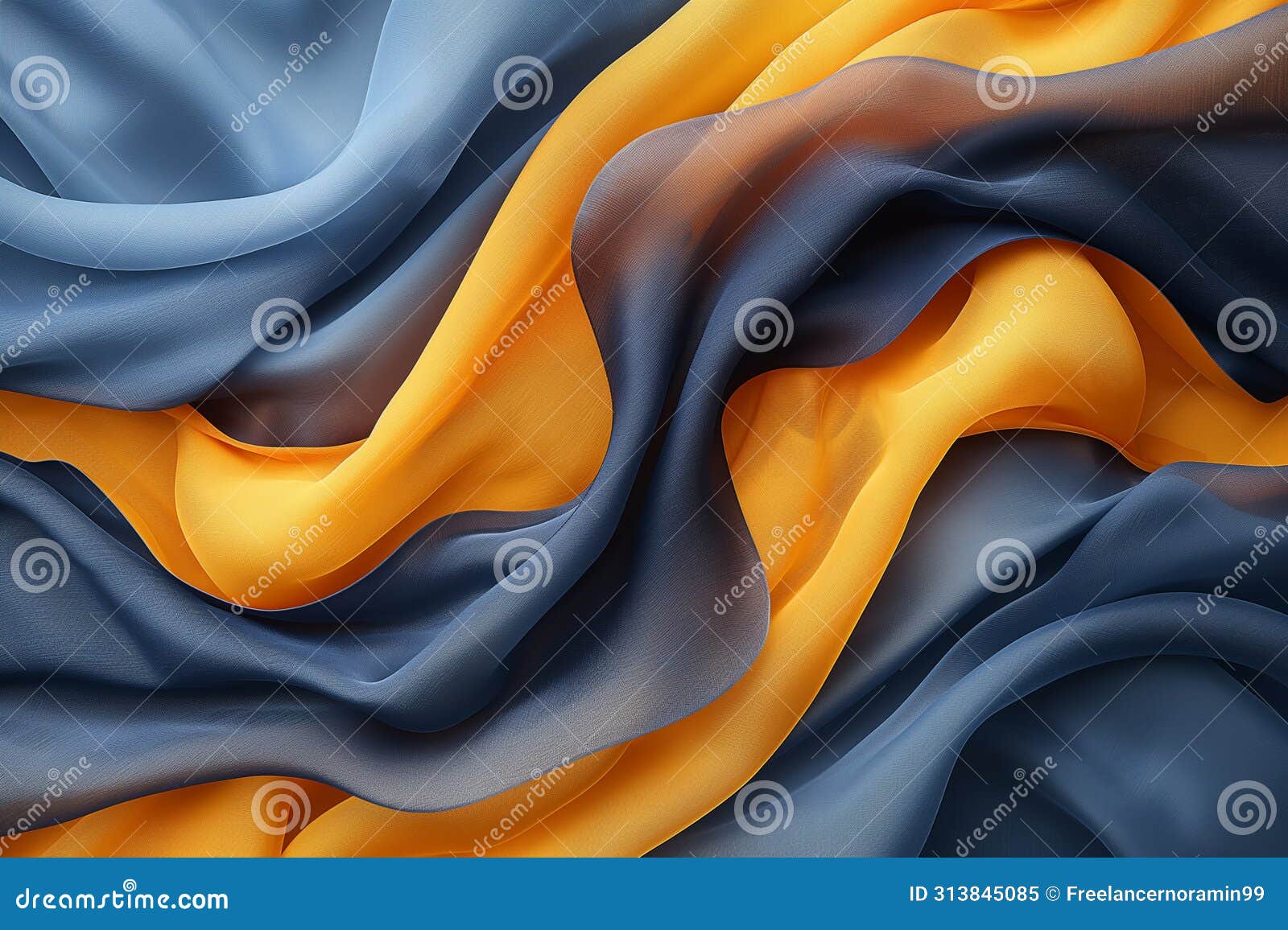 Abstract Wavy Background of Blue and Yellow Silk Fabric, Textile ...