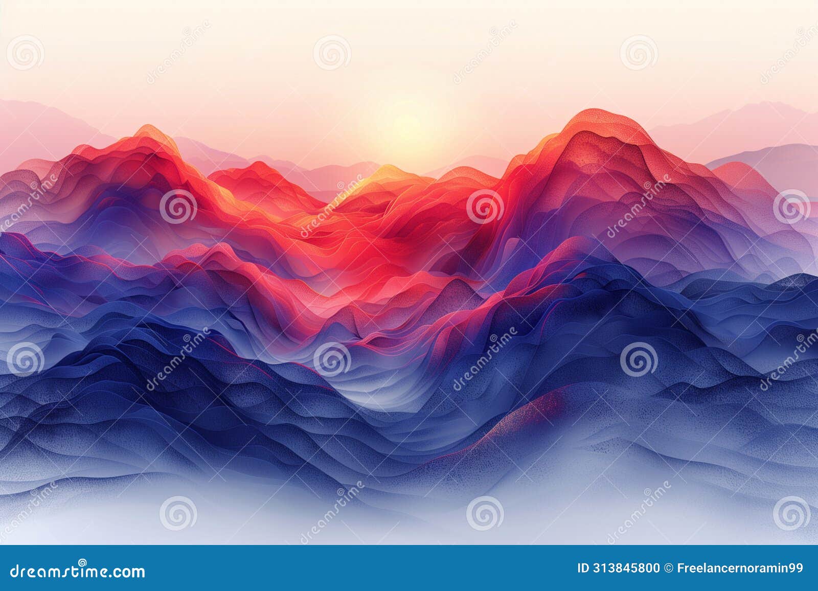 Abstract Wavy Background of Red and Blue Waves, 3d Dynamic Effect ...
