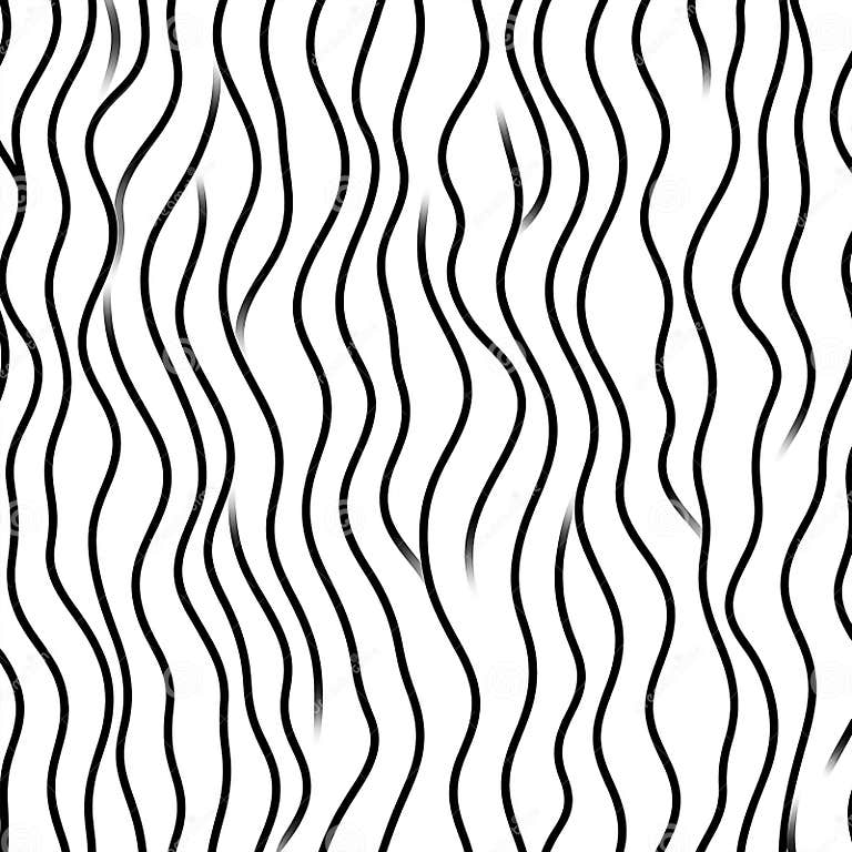 Abstract Wavy Black Lines Seamless Pattern on White Background, Vector ...