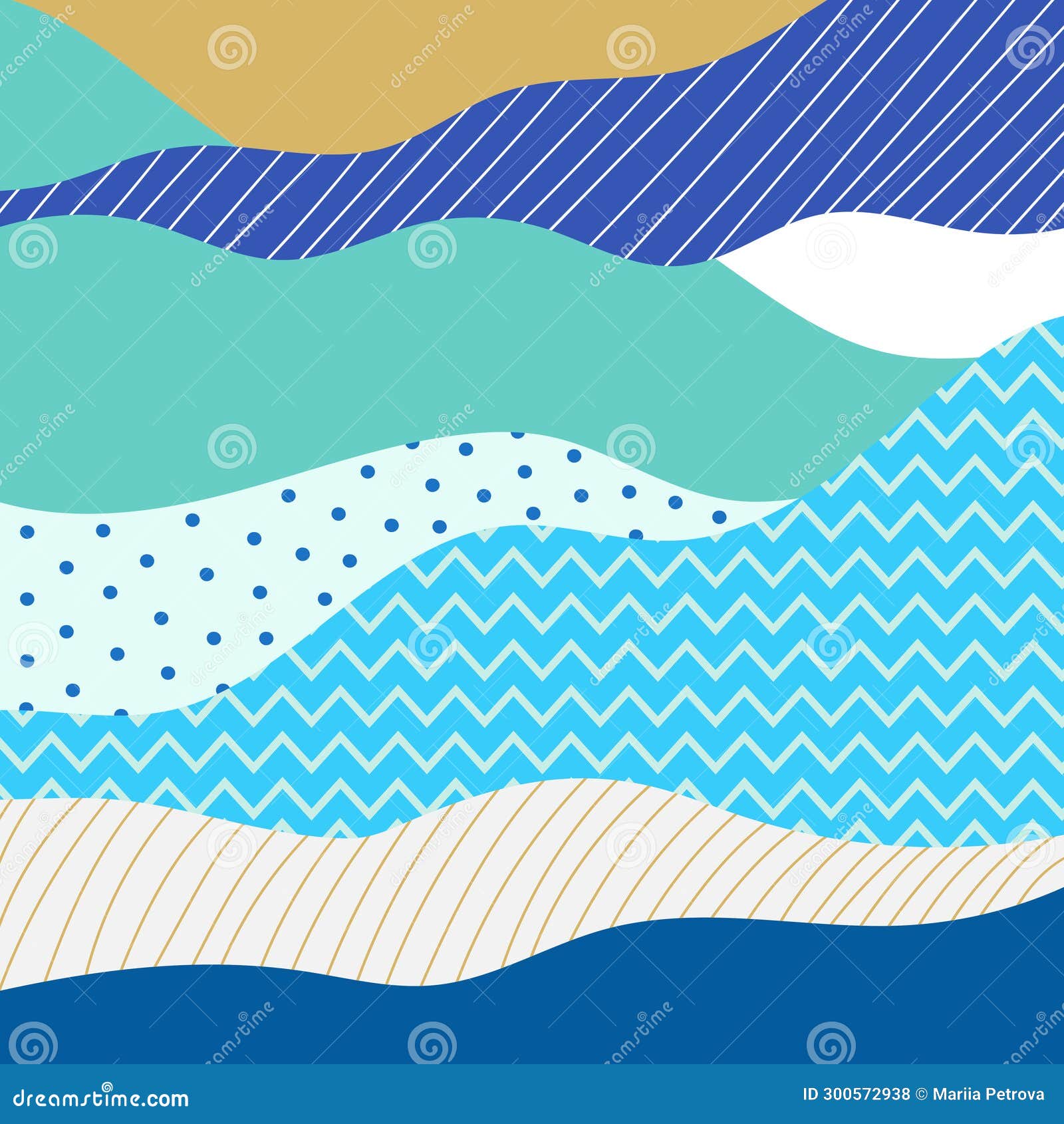 Abstract Wavy Blue Background with Zigzag, Dotted and Striped Pattern ...