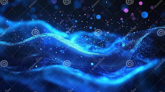 Abstract Wavy Blue Tech Particles Move in Dynamic Pattern. Modern Tech ...