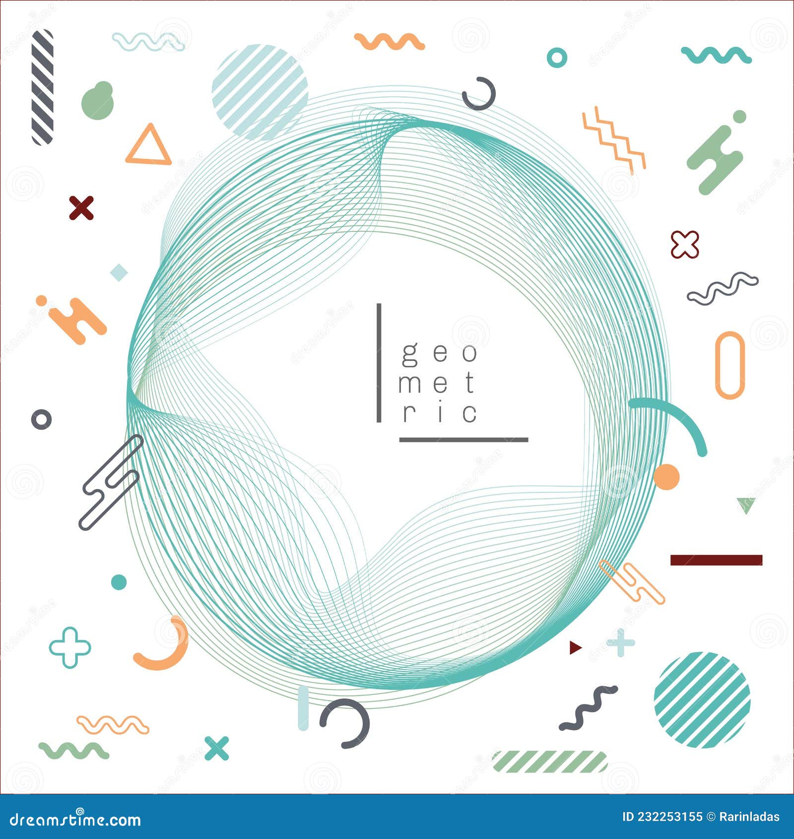 Abstract Wavy Circle Lines Blend with Geometric Elements on White ...