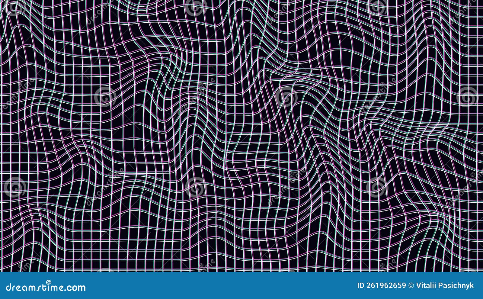 Abstract Wavy 3d Grid with Glitch Effect on Dark Background. Geometric ...