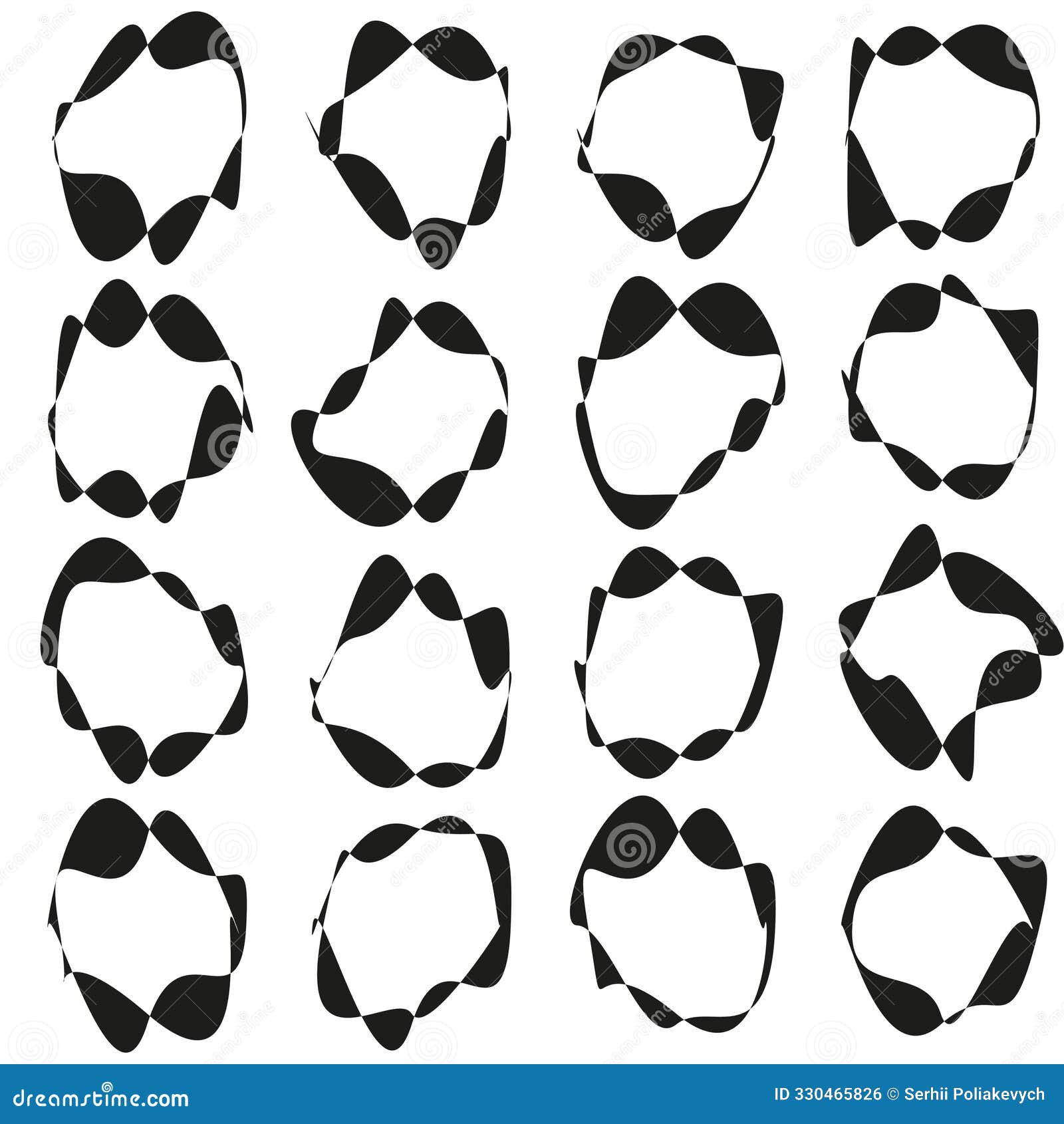 Abstract Wavy Frames. Black Irregular Shapes. Dynamic Outlines. Vector ...