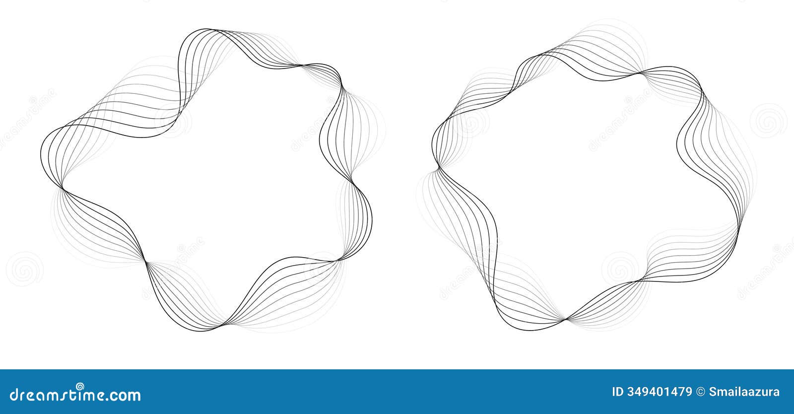 Abstract Wavy Frames Set, Black Flowing Borders Isolated on White ...