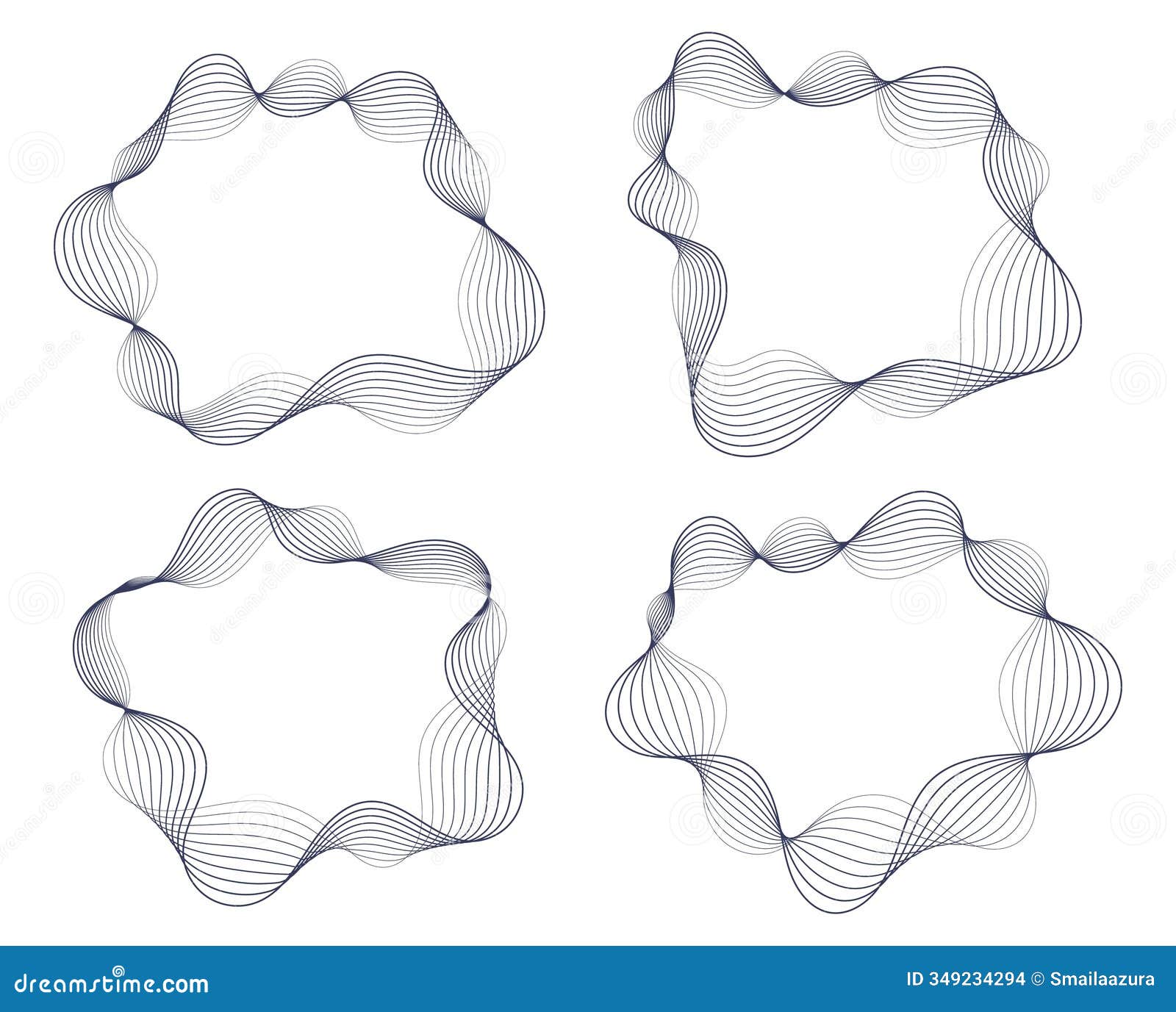 Abstract Wavy Frames Set, Black Flowing Borders Isolated on White ...