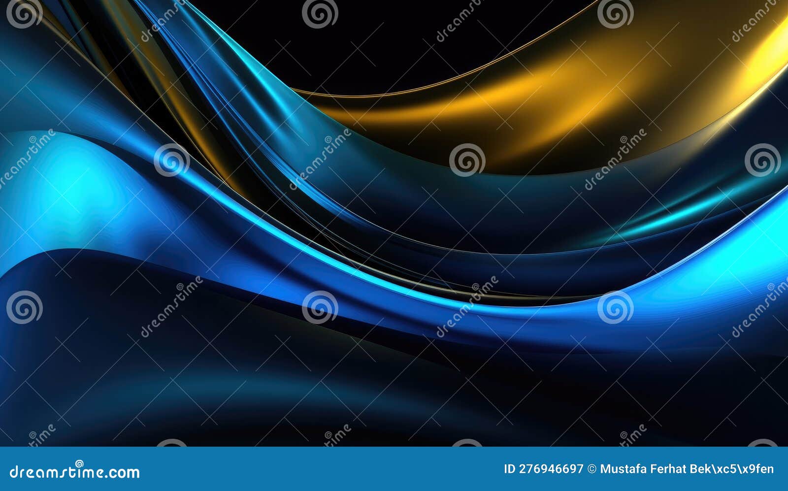 Abstract Wavy Glossy Gold and Azure Blue Background. Generative AI ...
