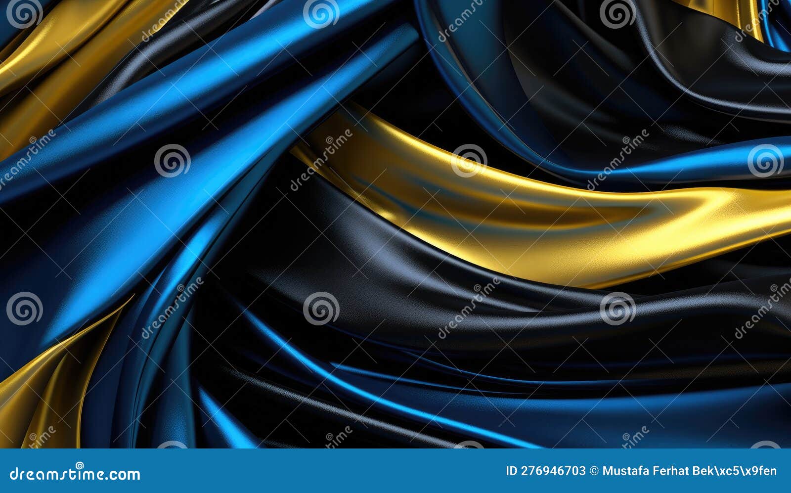 Abstract Wavy Glossy Gold and Azure Blue Background. Generative AI ...