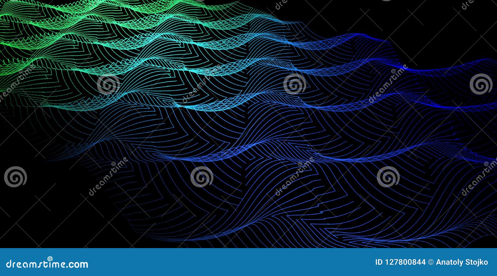 Abstract Wavy Lines in Blue Green Grid Background. Technology Ba Stock ...