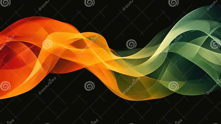 Abstract Wavy Lines in Orange and Green on a Black Background, Creating ...