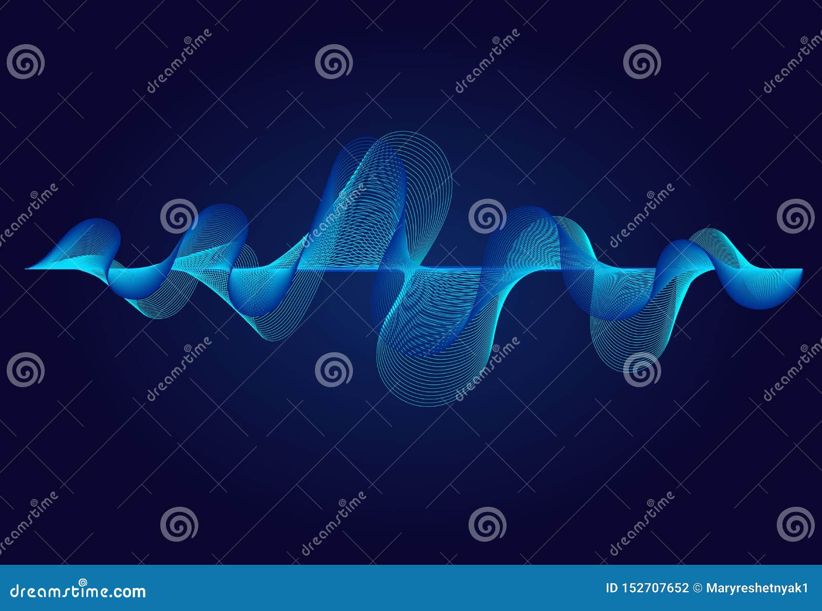 Abstract Wavy Lines Surface on Dark Blue Background. Soundwave of ...