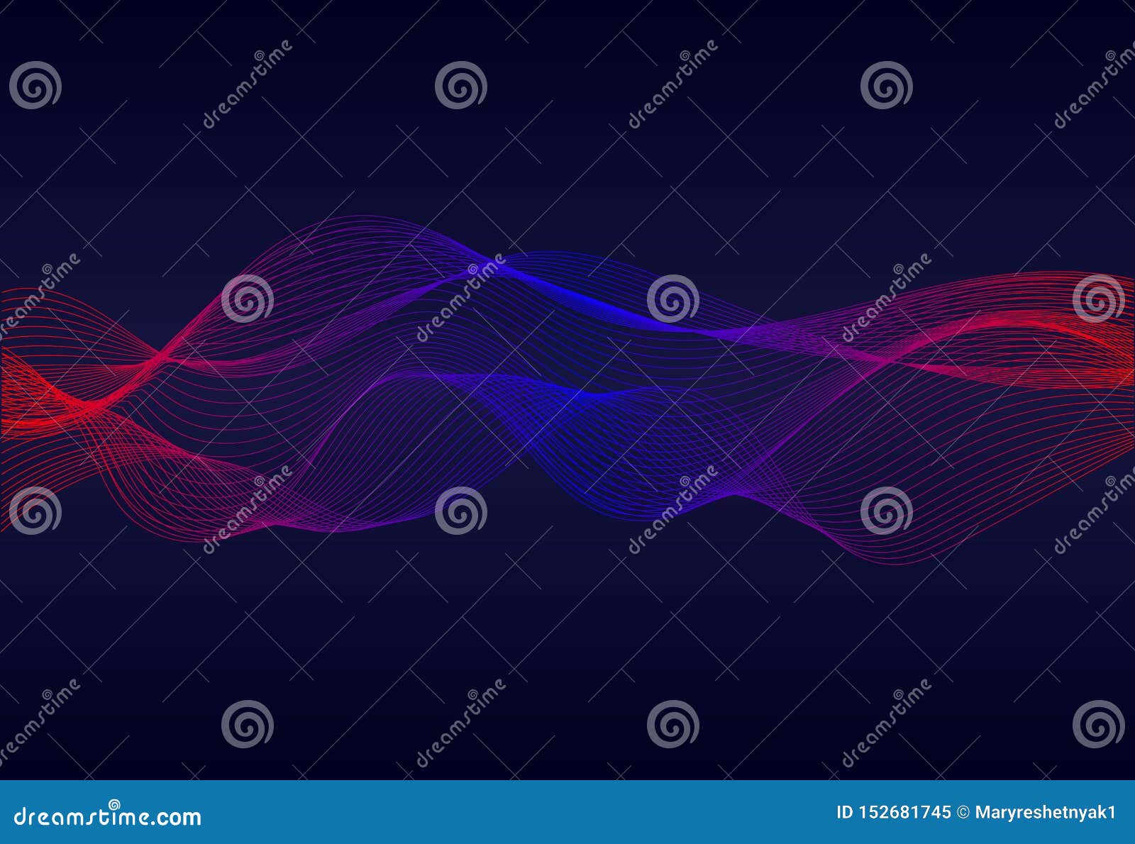 Abstract Wavy Lines Surface on Dark Blue Background. Soundwave of Lines ...