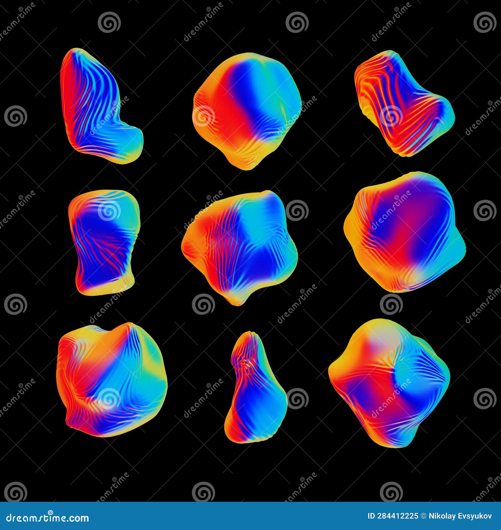 Abstract Wavy Objects. Set with Clipping Path. Iridescent. Colorful ...