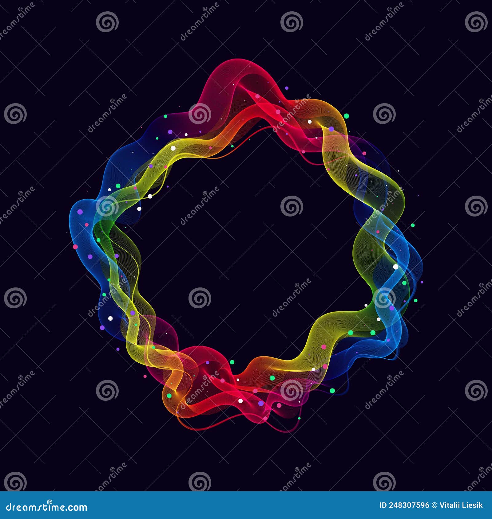 Abstract Wavy Rainbow Light Circle on Black Background.Wave Spectrum ...