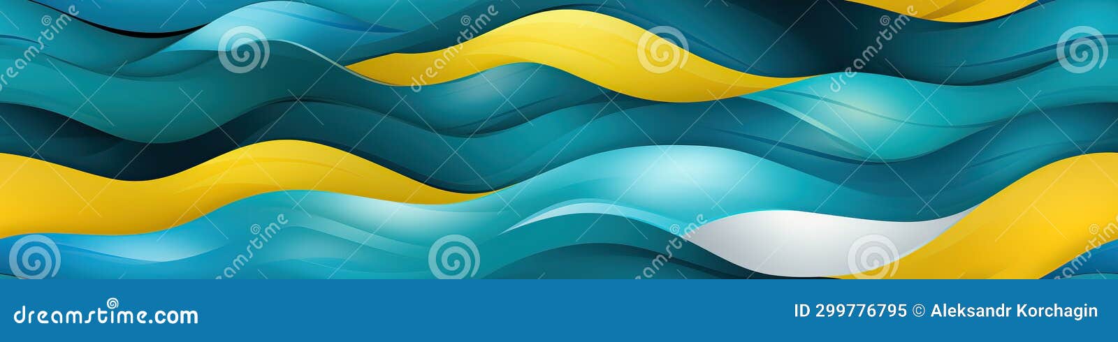 Abstract Wavy Seamless Pattern with Blue Yellow Waves on Background ...