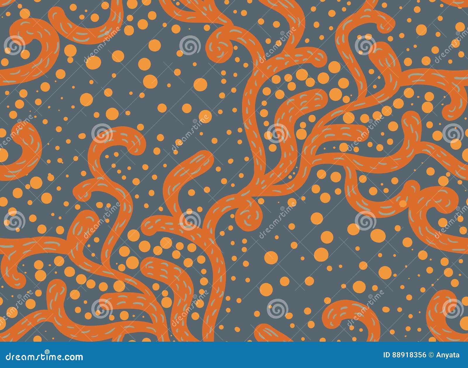 Abstract Wavy Seaweed Growing Shapes with Dots Orange Blue Stock Vector ...