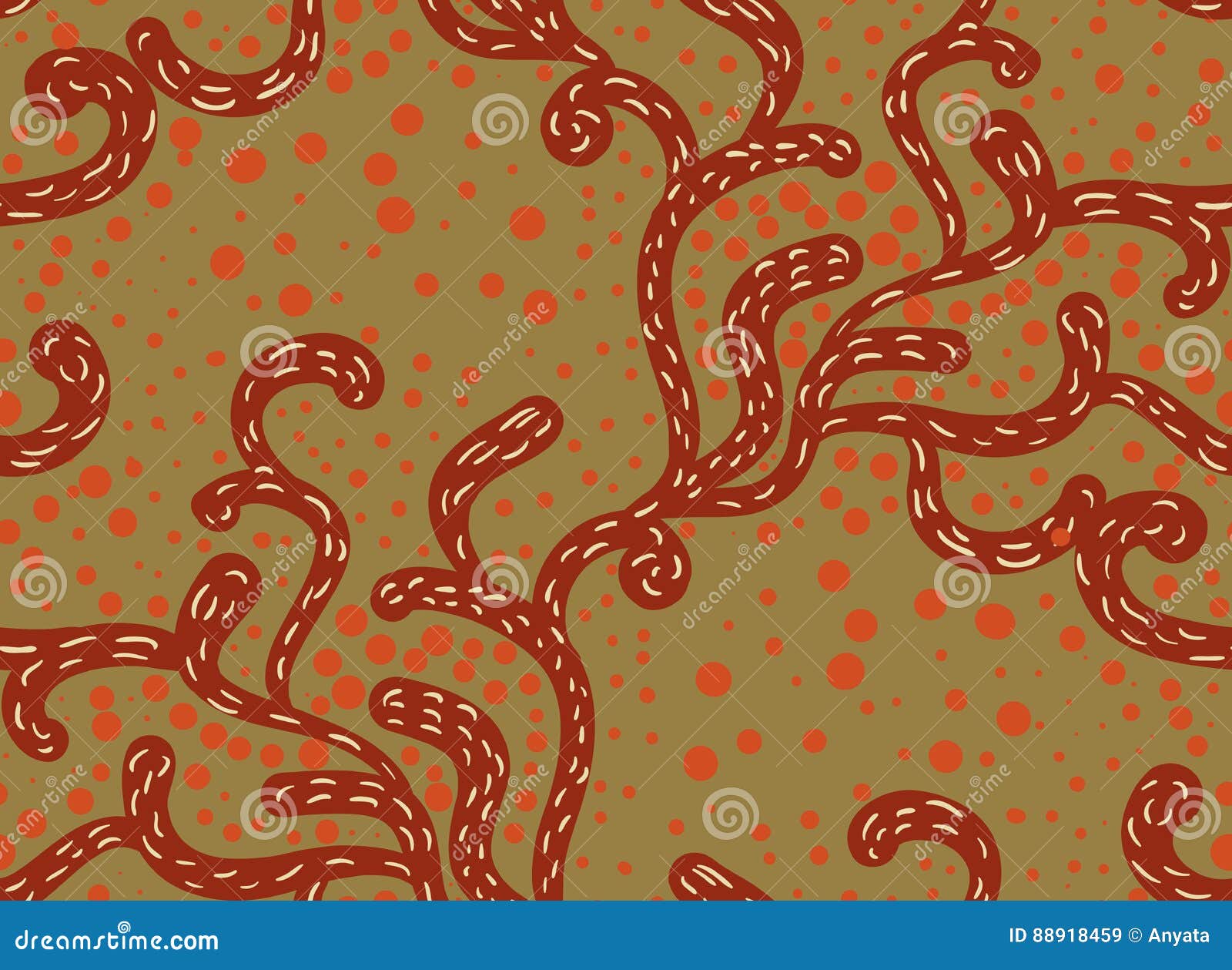 Abstract Wavy Seaweed Growing Shapes with Dots Red Green Stock Vector ...