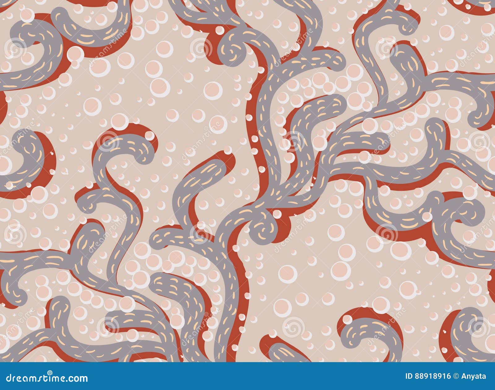 Abstract Wavy Seaweed Growing Shapes with Dots Red Light Gray Stock ...