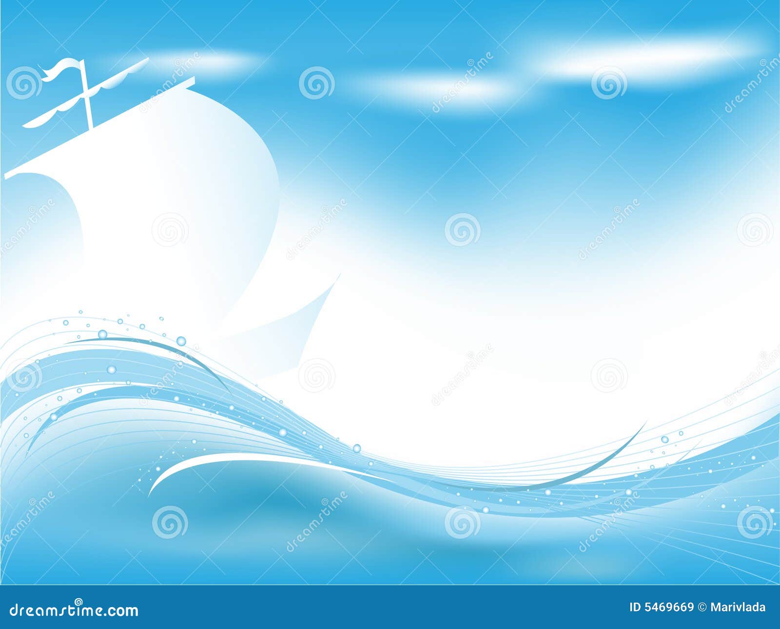 Abstract Wavy Vector Backdrop with Sailing Boat Stock Vector ...