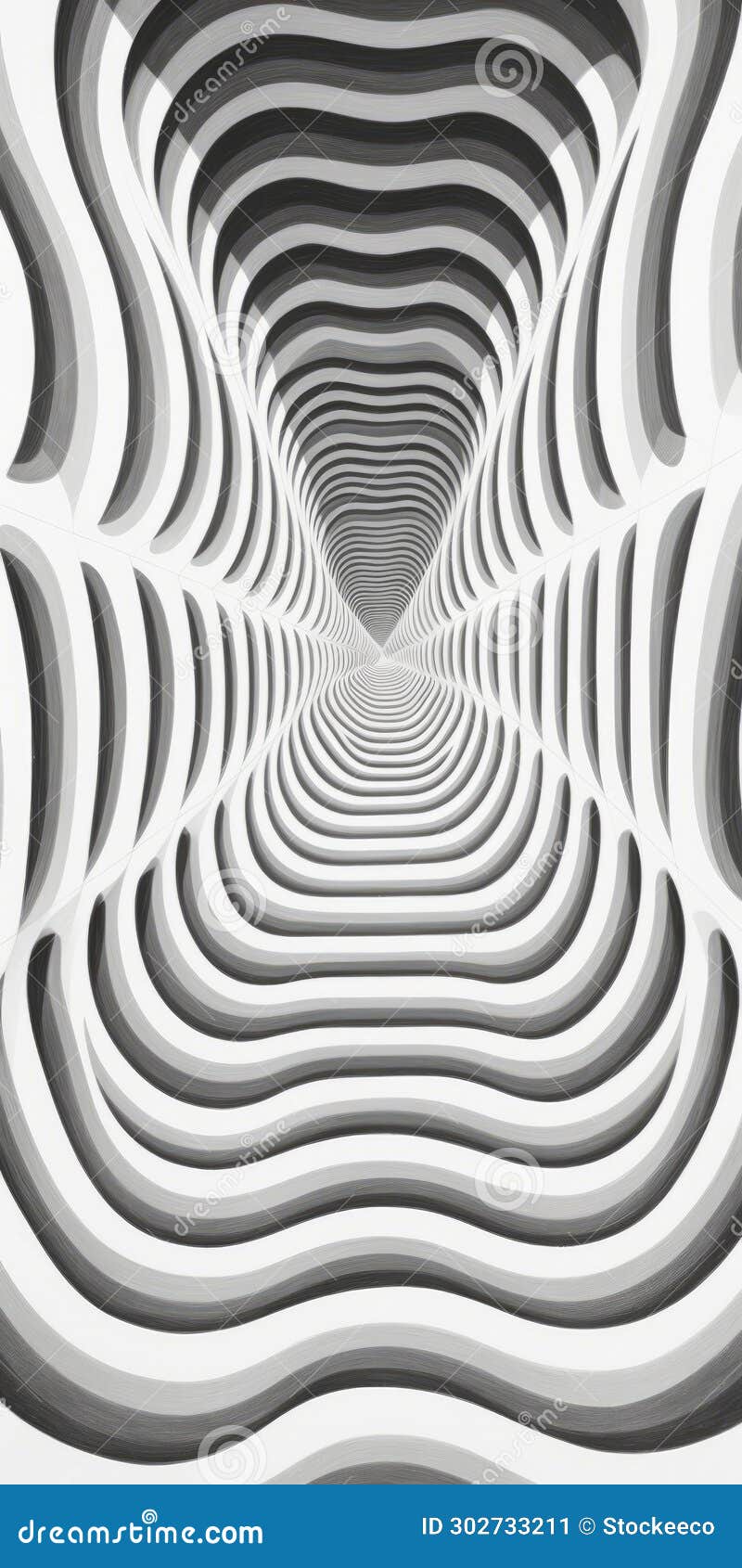 Monochrome Op Art Illustration with Abstract Wavy Tunnel Pattern Stock ...