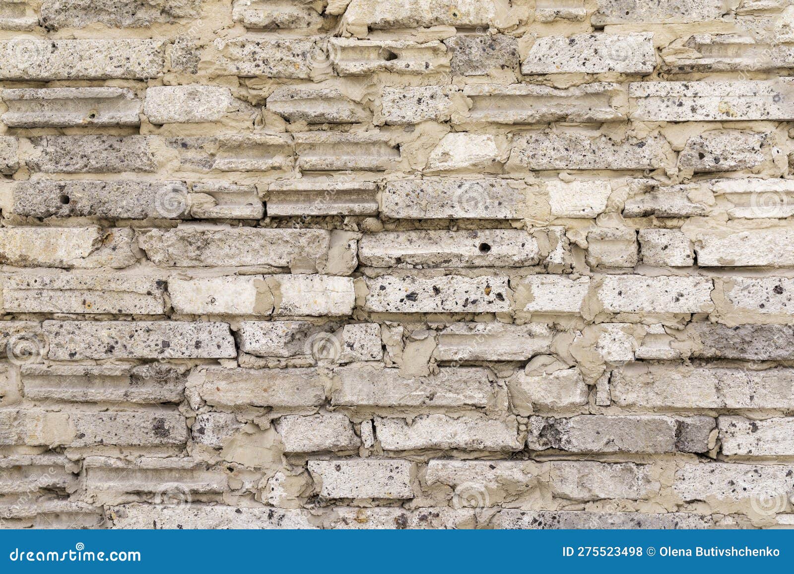 Abstract Weathered Texture of an Old Brick and Stone Wall. the Plaster ...