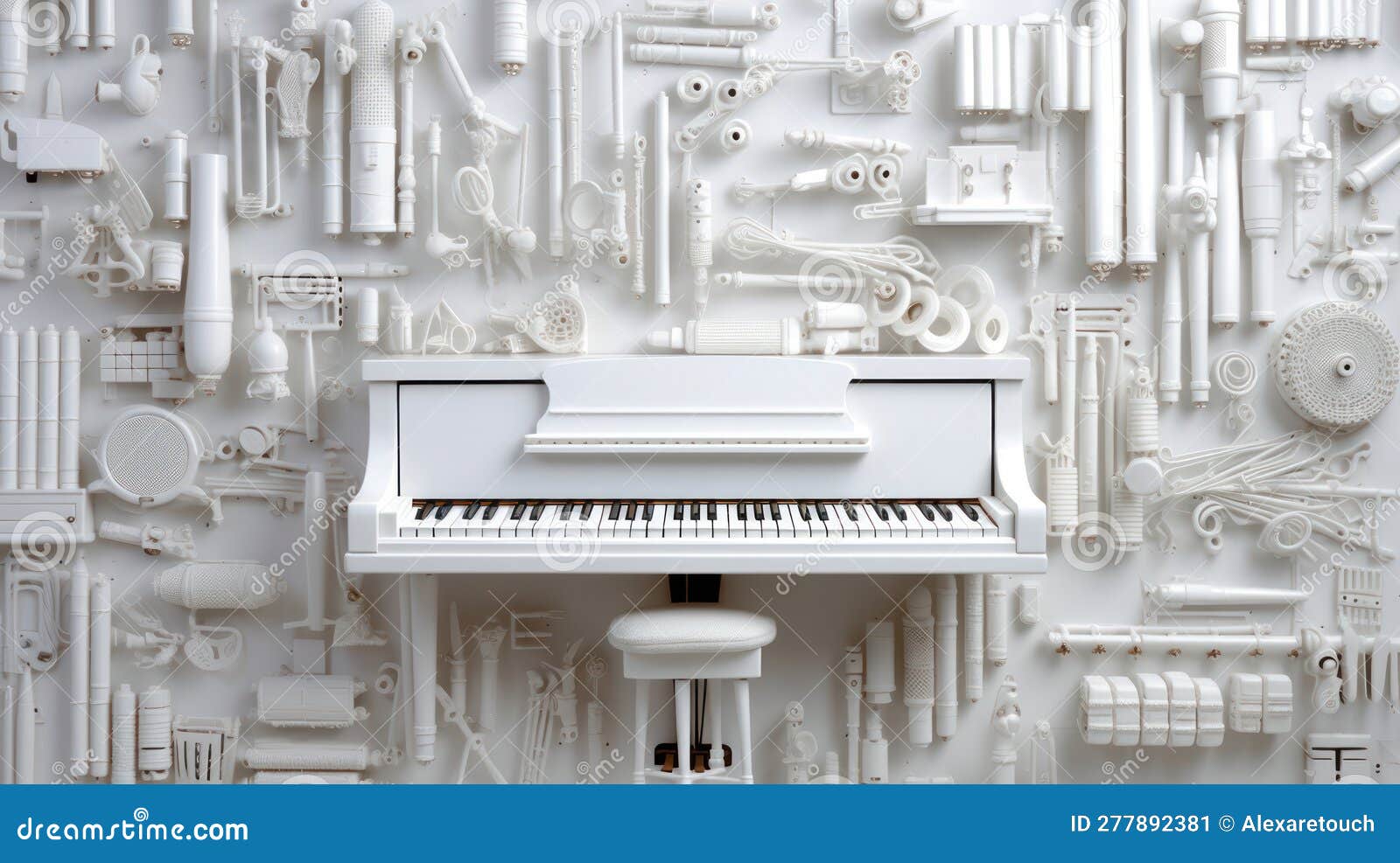 Abstract White Background with Elements of Musical Instruments and ...