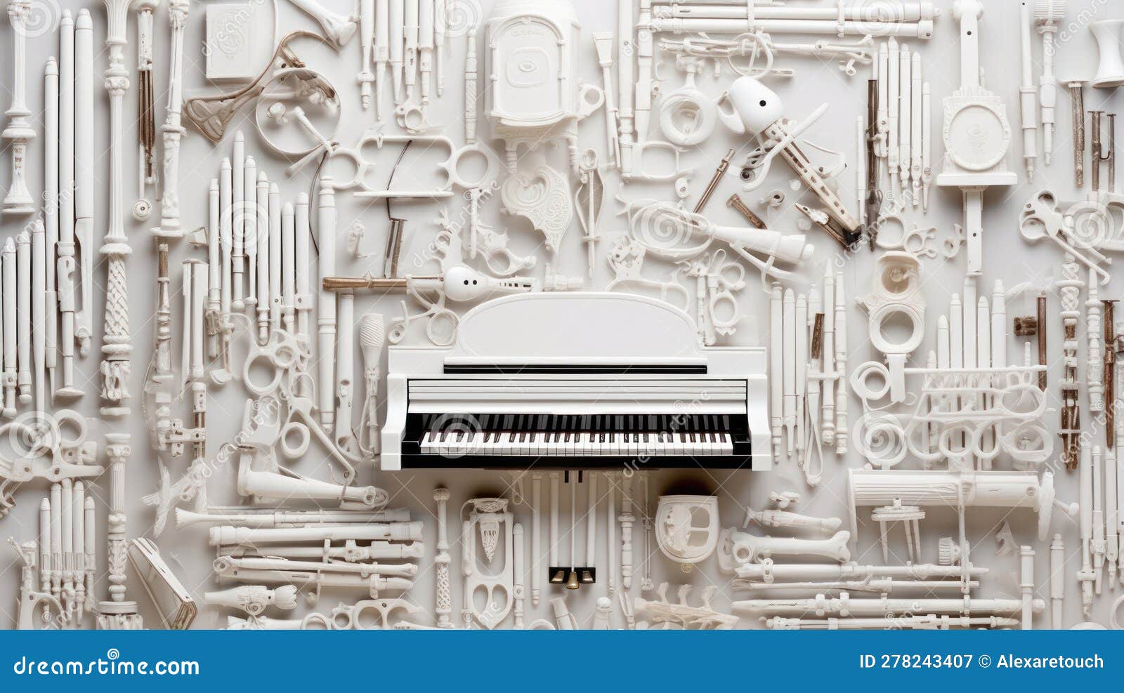 Abstract White Background with Elements of Musical Instruments and ...