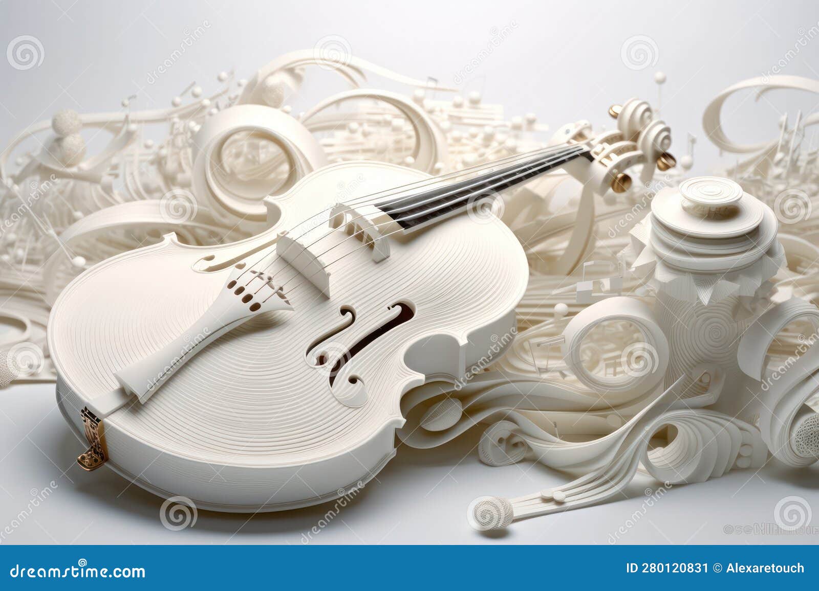 Abstract White Background with Elements of Musical Instruments and ...