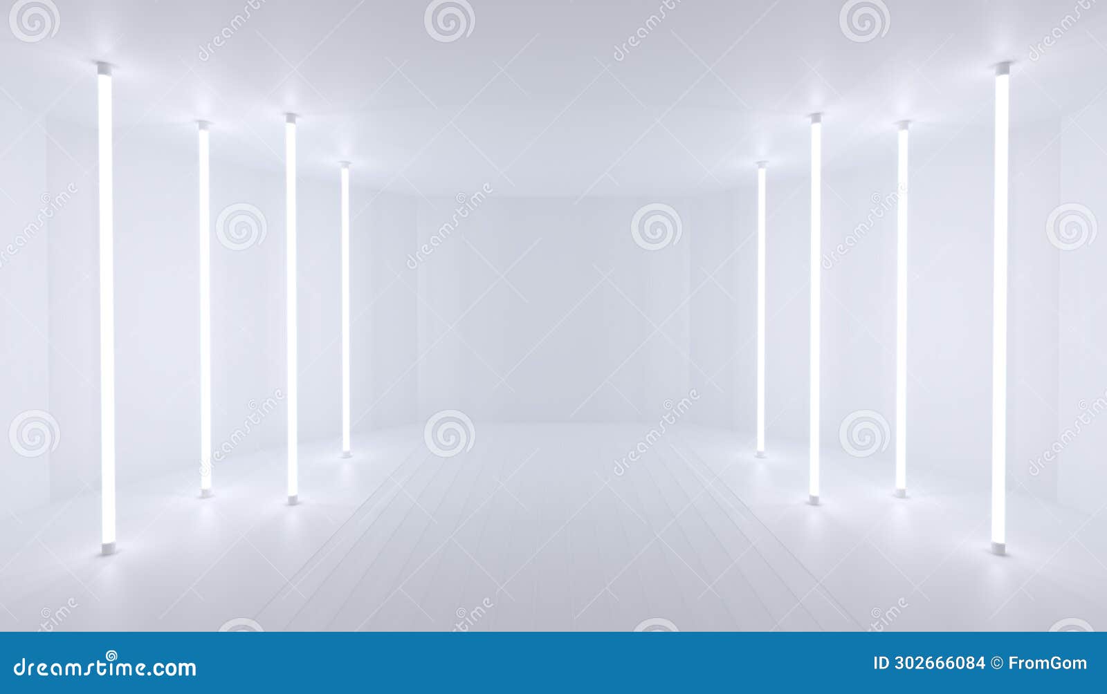 Abstract White Background Scene. Bright Light from Vertical Lamps. 3d ...