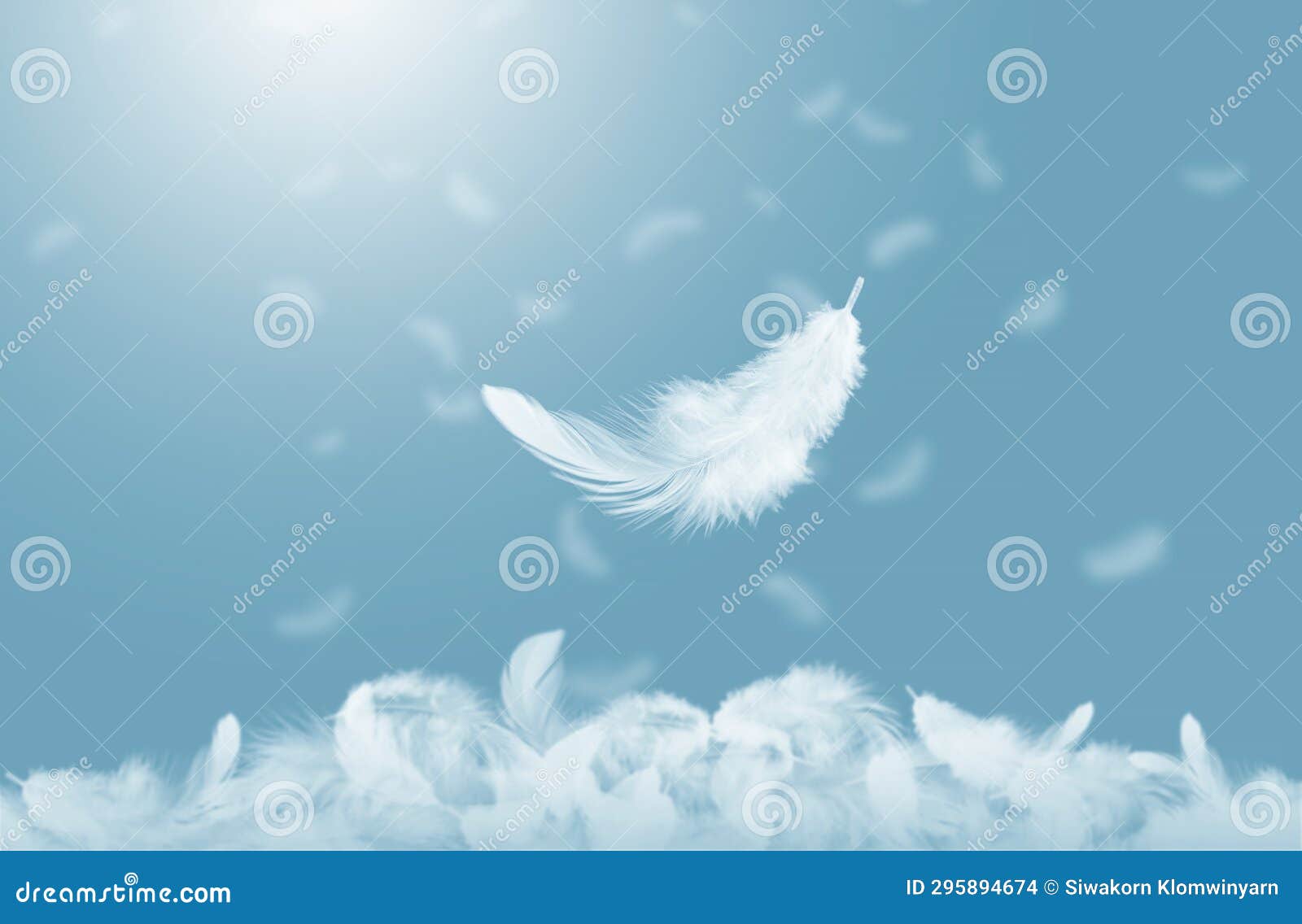 Abstract White Bird Feathers Falling in a Blue Sky. Softness of ...