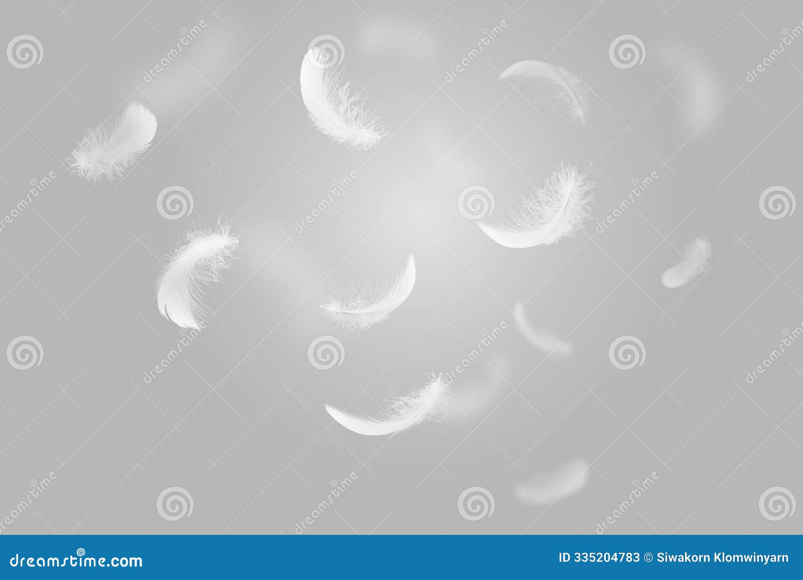 Abstract White Bird Feathers Falling In The Sky. Fluffy Downy, Feathers ...