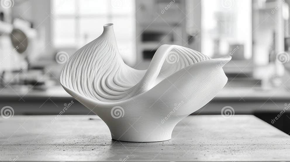 Abstract White Ceramic Sculpture on a White Table Stock Illustration ...