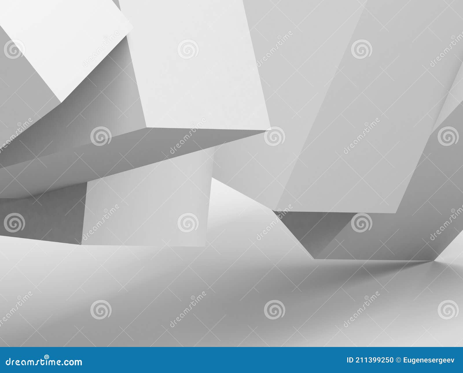 Abstract White Cubes Installation in an Empty Studio Room. 3 D Stock ...