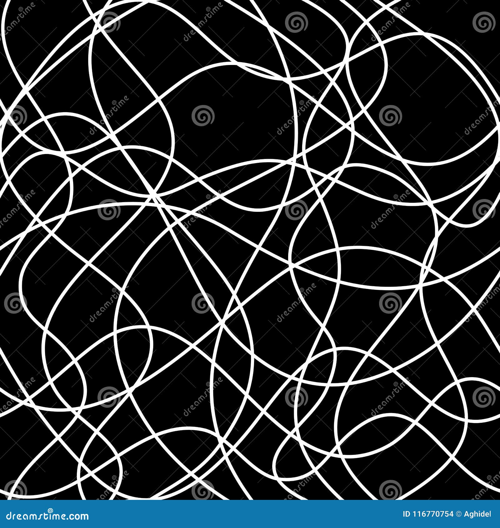 Abstract White Curves. Vector Seamless Pattern. Black Background Stock ...