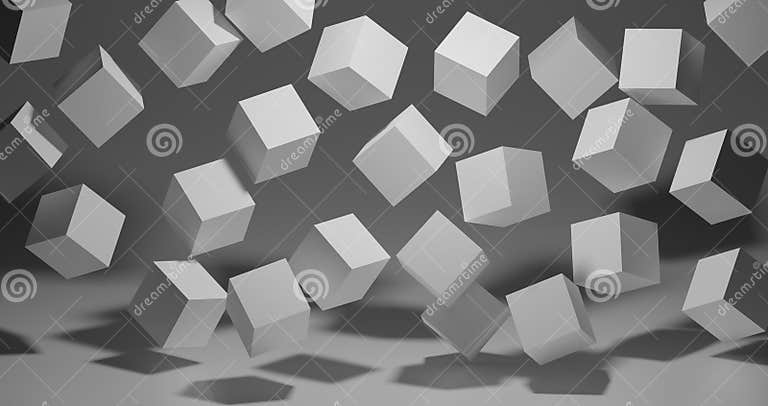 Abstract White 3d Cubes Fly On Dark Background Modern Background