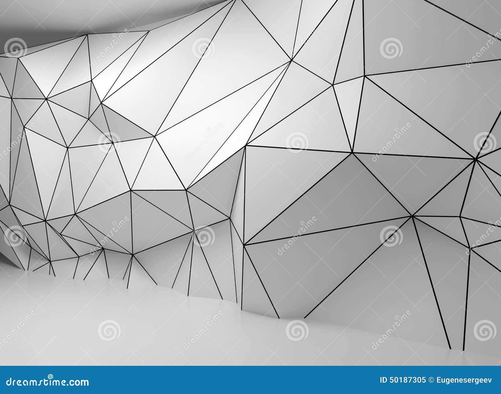 Abstract White 3d Interior, Polygonal Wire-frame Wall Stock ...